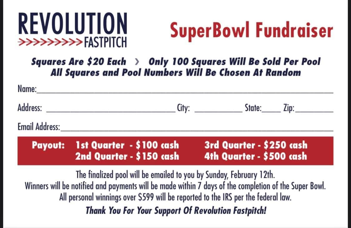 Revolution Superbowl Square Fundraiser – Madison Revolution Fastpitch